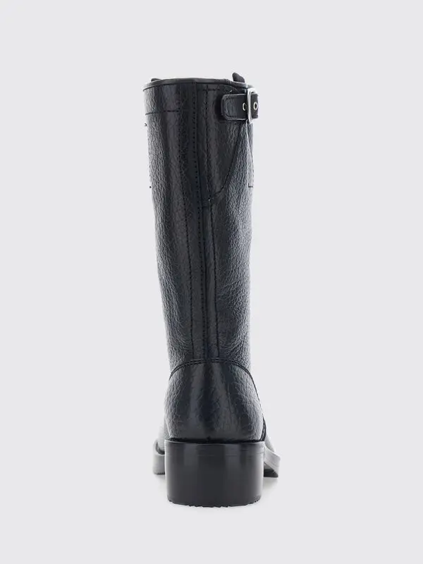 Dries Van Noten Grained Calf Leather Biker Boots With Straps