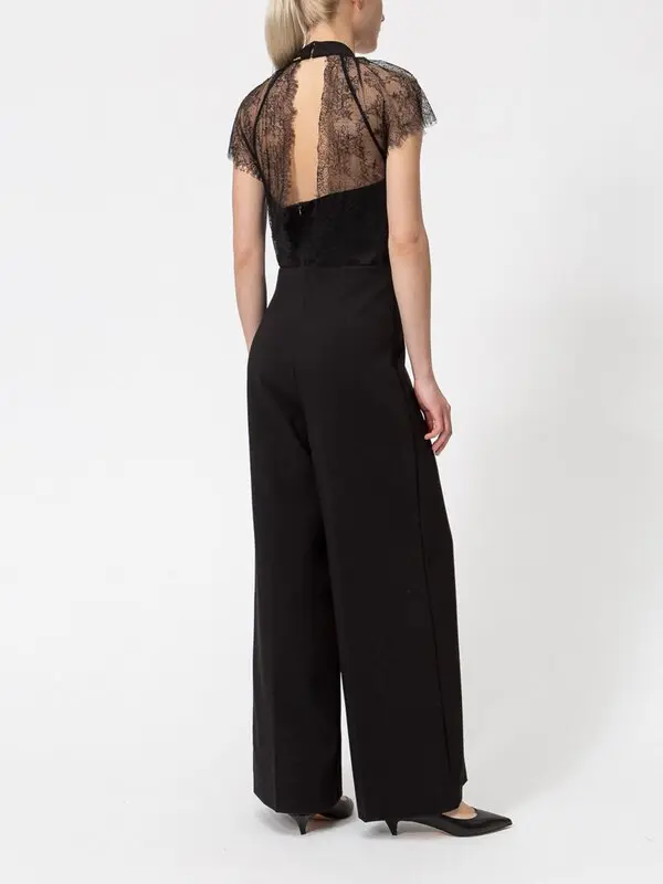 TWINSET Elegant Viscose Blend Jumpsuit With V-neck And Lace Inserts