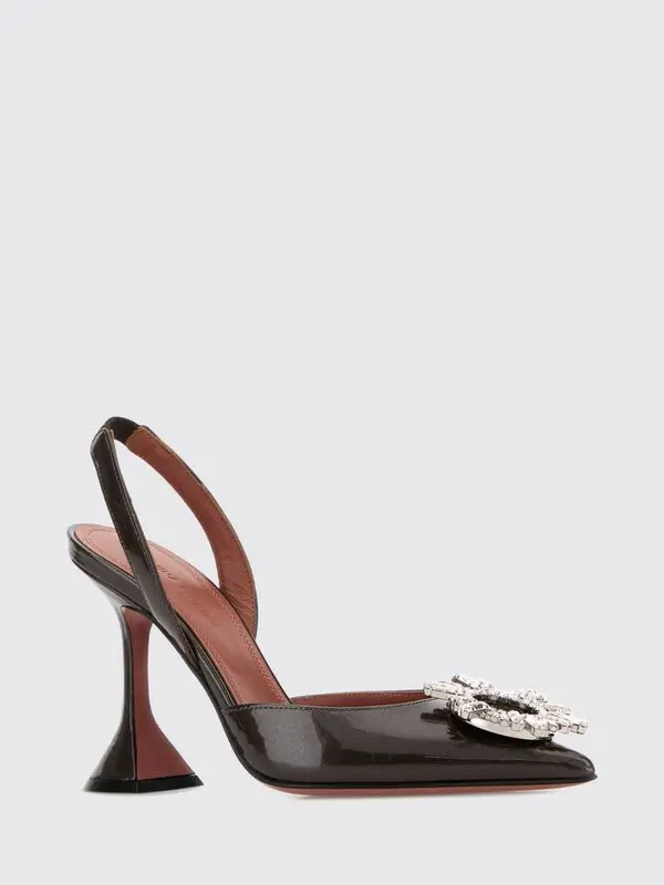 Amina Muaddi Begum Patent Leather Slingback Pumps With Jewelled Buckle And High Spool Heel
