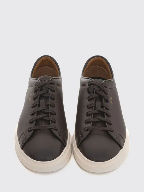 BOSS Low-top Smooth Leather Sneakers With Printed Logo And Rubber Sole - Brown
