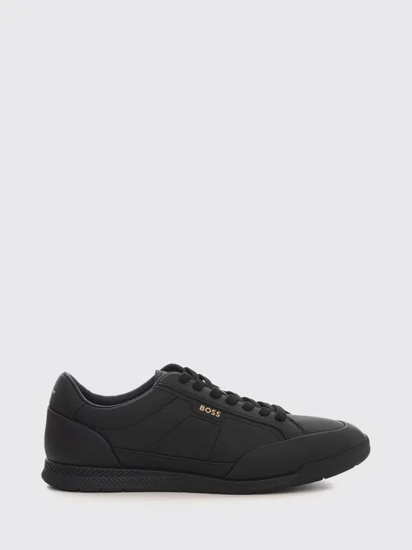 BOSS Low-top Leather Sneakers With Printed Logo And Contrasting Rubber Sole - Black