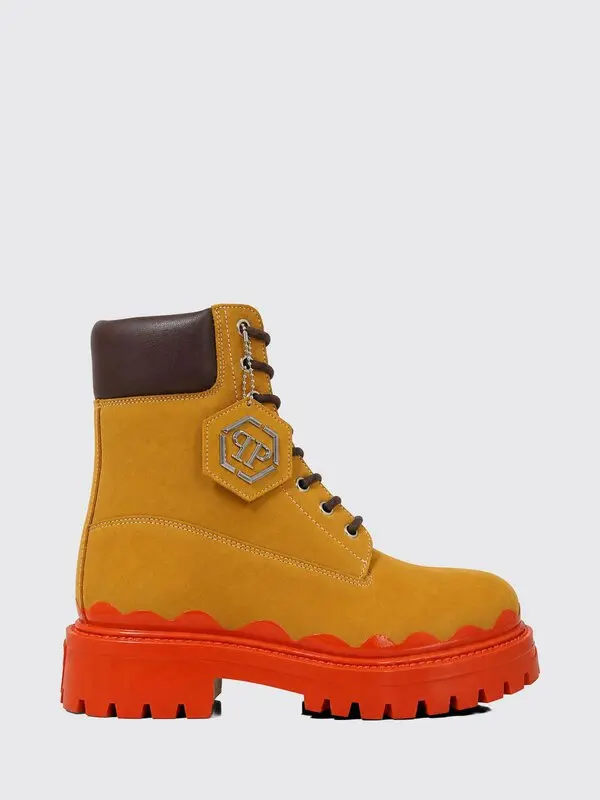 Philipp Plein Nubuck Combat Boots With Padded Ankle And Charm - Peach