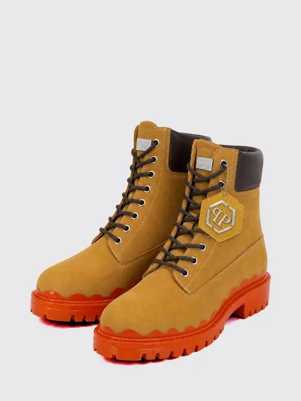 Philipp Plein Nubuck Combat Boots With Padded Ankle And Charm - Peach