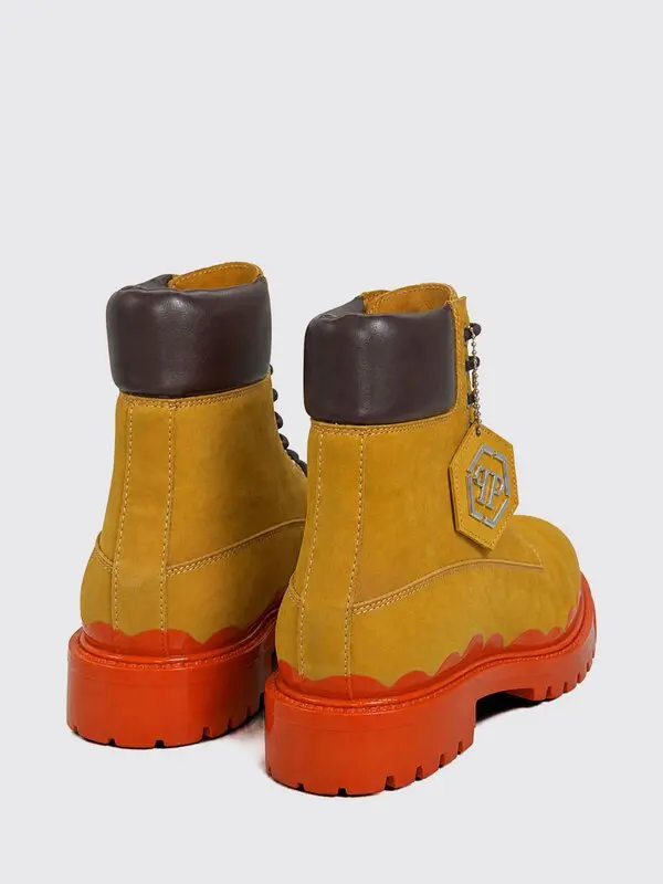 Philipp Plein Nubuck Combat Boots With Padded Ankle And Charm - Peach