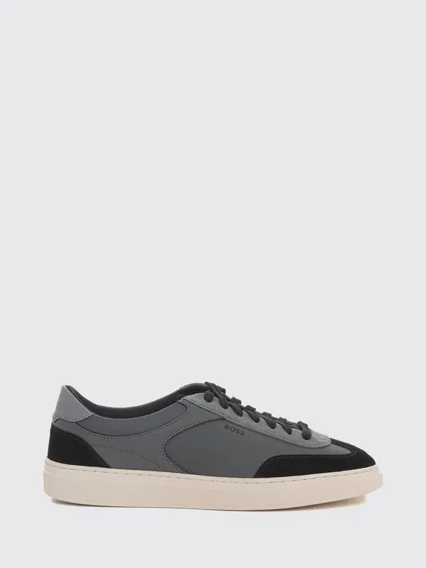 BOSS Low-top Suede And Tumbled Leather Sneakers With Bi Design