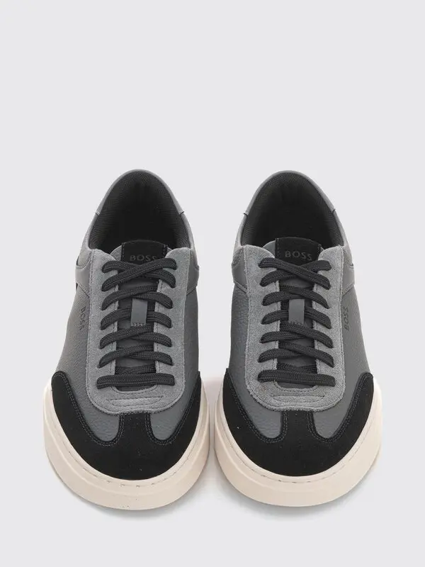 BOSS Low-top Suede And Tumbled Leather Sneakers With Bi Design