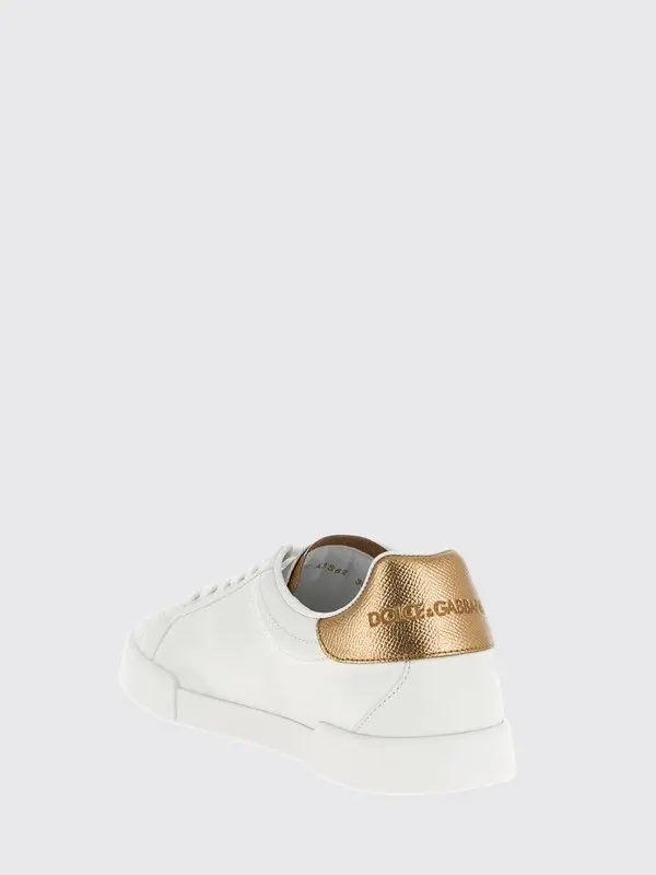 Dolce & Gabbana Portofino Low Top Leather Sneakers With Dg Monogram And Rhinestones