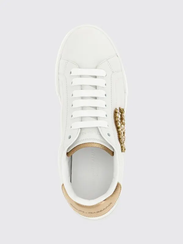 Dolce & Gabbana Portofino Low Top Leather Sneakers With Dg Monogram And Rhinestones