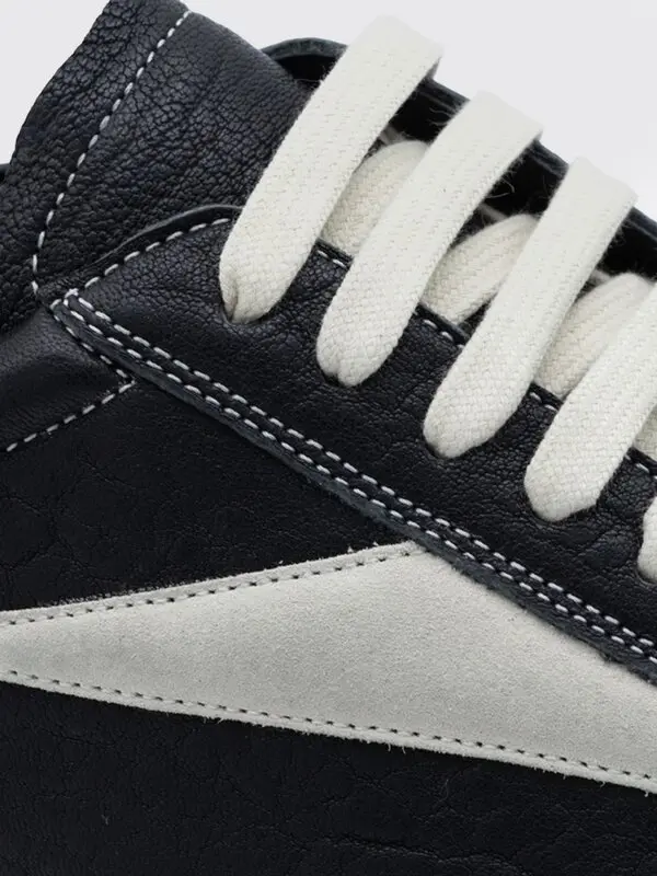 Rick Owens Low-top Trainers In Natural Grain Leather With Bicolour Design - Black