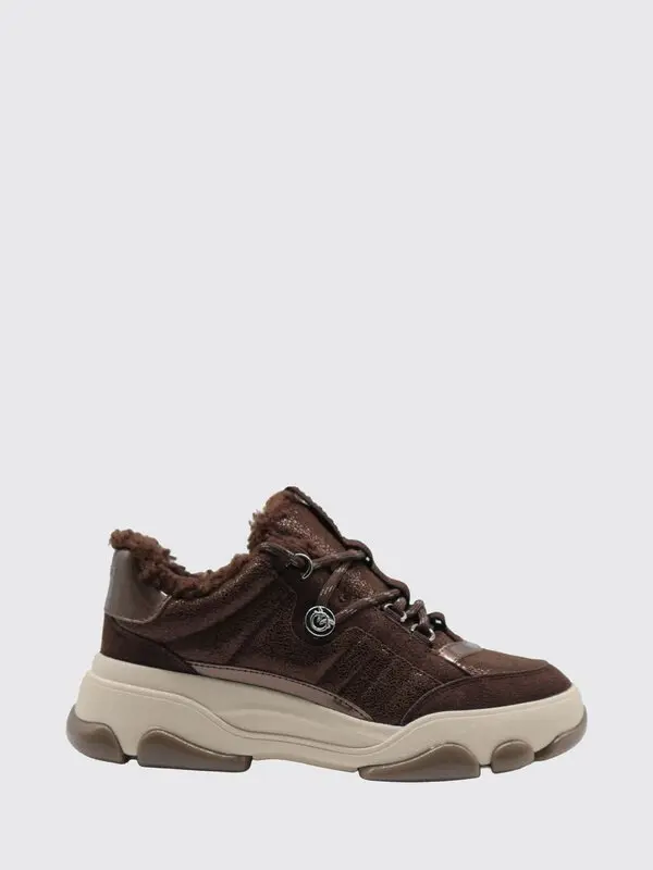 Pinko Athena Crackled-effect Leather Sneakers With Soft Shearling Lining