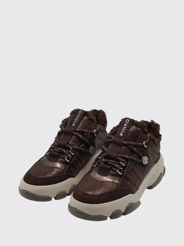 Pinko Athena Crackled-effect Leather Sneakers With Soft Shearling Lining