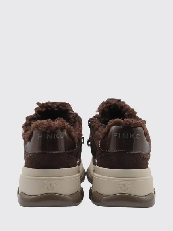 Pinko Athena Crackled-effect Leather Sneakers With Soft Shearling Lining