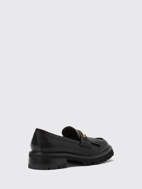 TWINSET Smooth Leather Penny Loafers With Fringes And Lug Sole