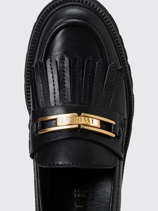 TWINSET Smooth Leather Penny Loafers With Fringes And Lug Sole