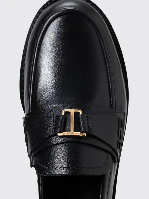 TWINSET Penny Loafers In Smooth Leather With Strap And Metal Logo