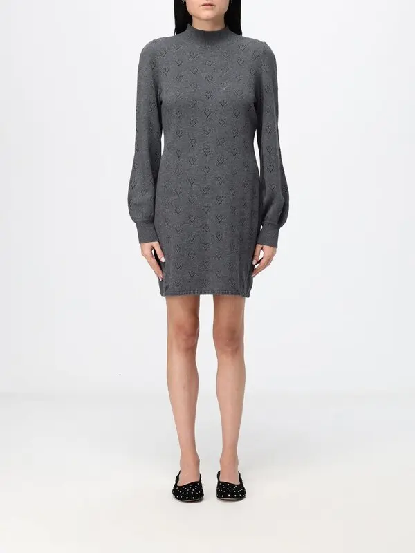 TWINSET Open-knit Cotton And Cashmere Turtleneck Mini Dress - Grey