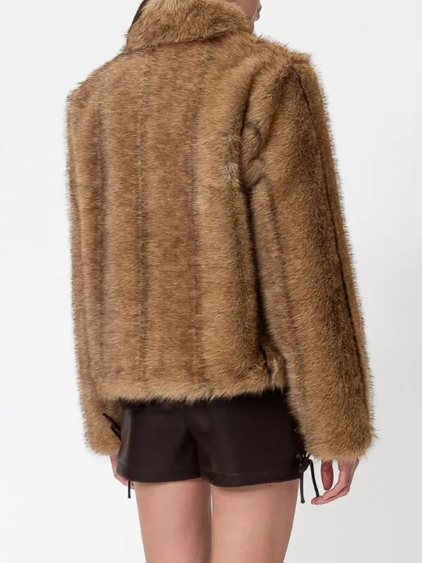 TWINSET Short Faux Fur Jacket With High Neck