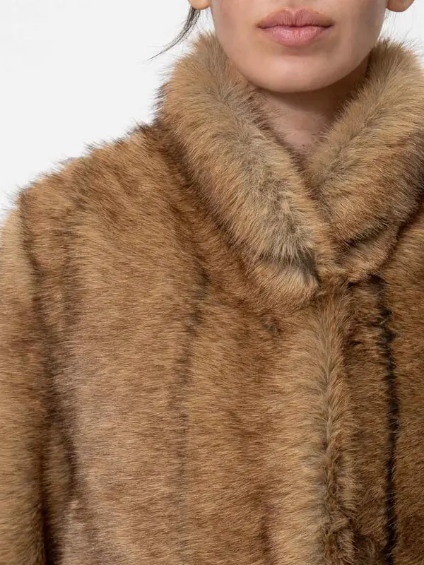 TWINSET Short Faux Fur Jacket With High Neck