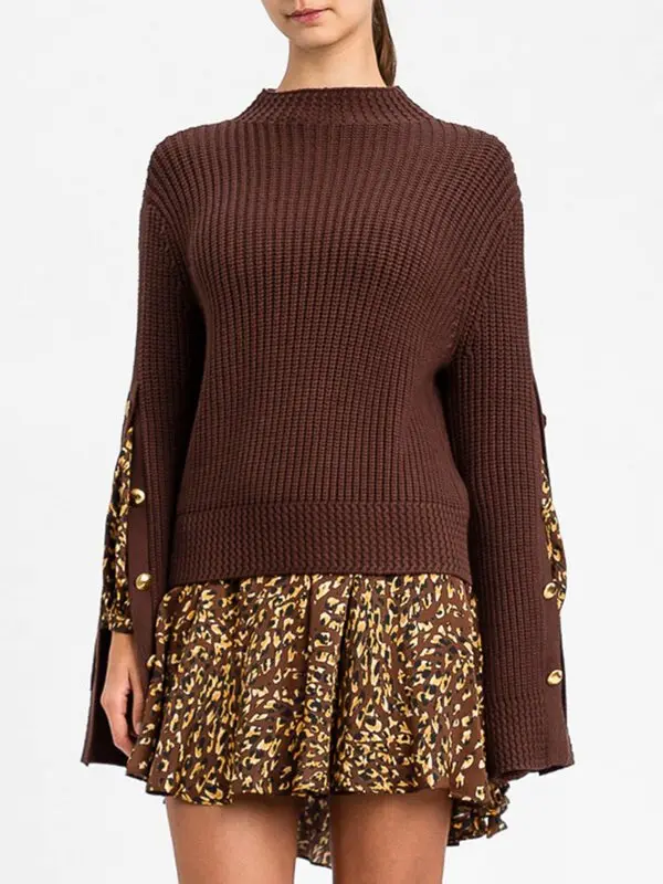 TWINSET Viscose Blend Mock Neck Jumper With Metal Buttons