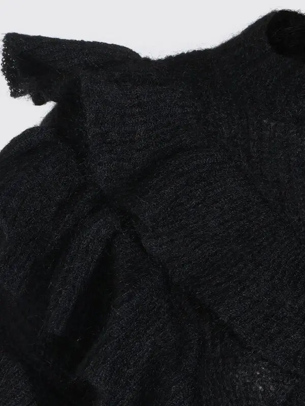 Elisabetta Franchi Ruffle-detail Mohair Blend Crew Neck Jumper - Black
