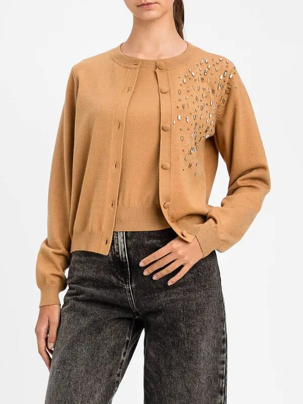 TWINSET Crystal-embellished Viscose Blend Crewneck Cardigan