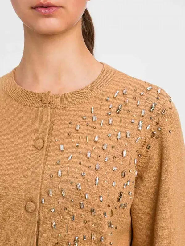 TWINSET Crystal-embellished Viscose Blend Crewneck Cardigan