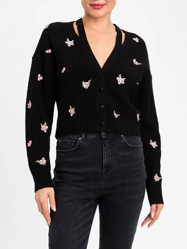 TWINSET V-neck Wool Blend Cardigan With Crystal Embellishment