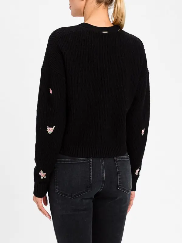 TWINSET V-neck Wool Blend Cardigan With Crystal Embellishment