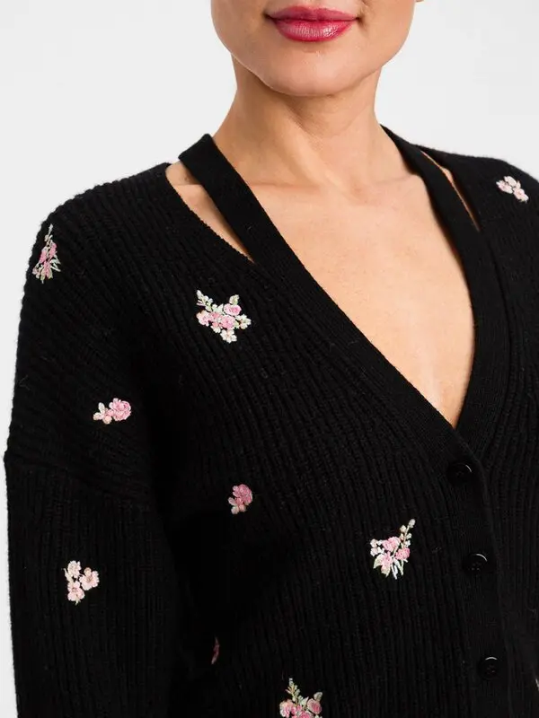 TWINSET V-neck Wool Blend Cardigan With Crystal Embellishment