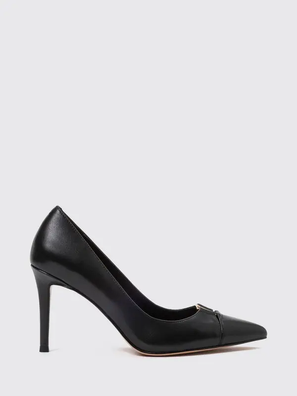 TWINSET Smooth Leather Court Shoes With High Stiletto Heel And Metallic Logo