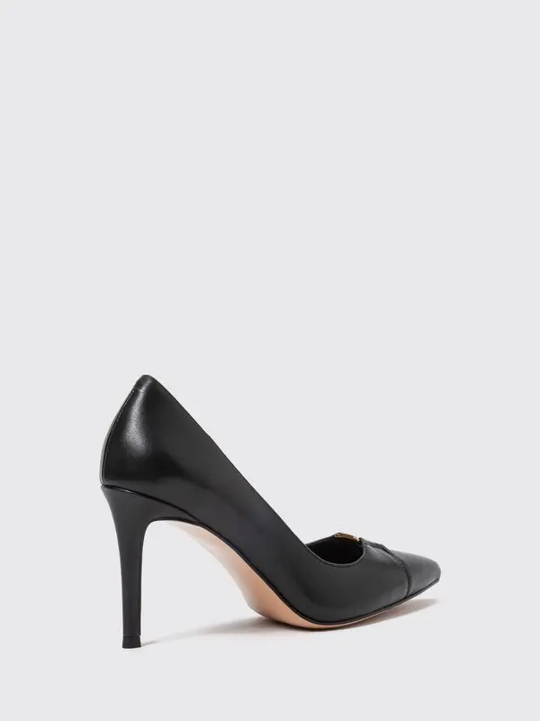 TWINSET Smooth Leather Court Shoes With High Stiletto Heel And Metallic Logo