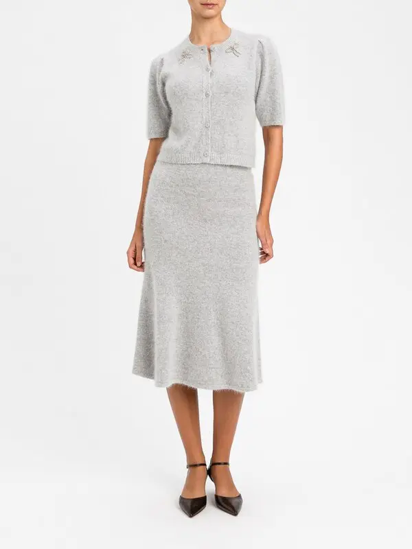 TWINSET Wool Blend Cardigan With Puff Sleeves And Crystal Embellishment