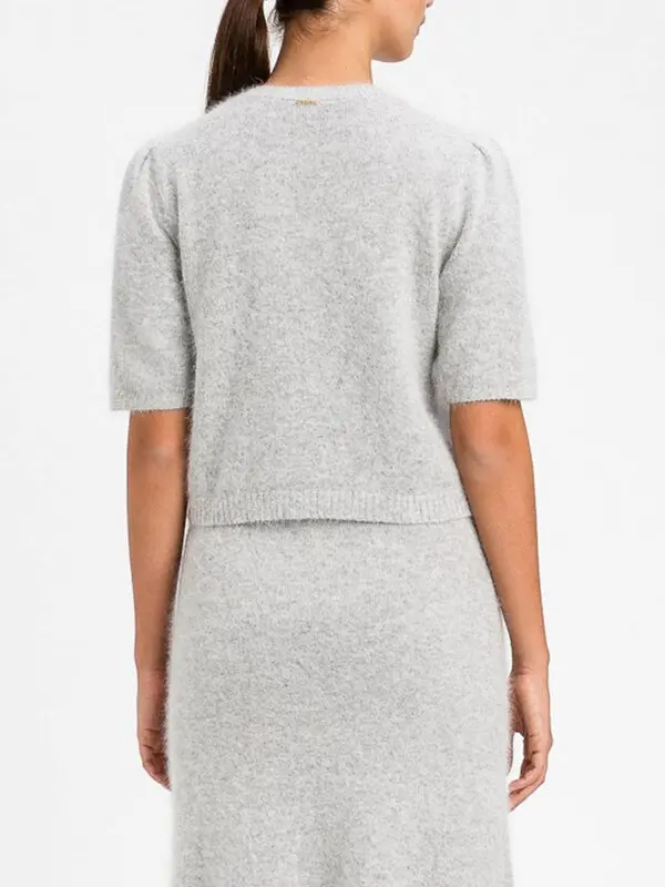 TWINSET Wool Blend Cardigan With Puff Sleeves And Crystal Embellishment