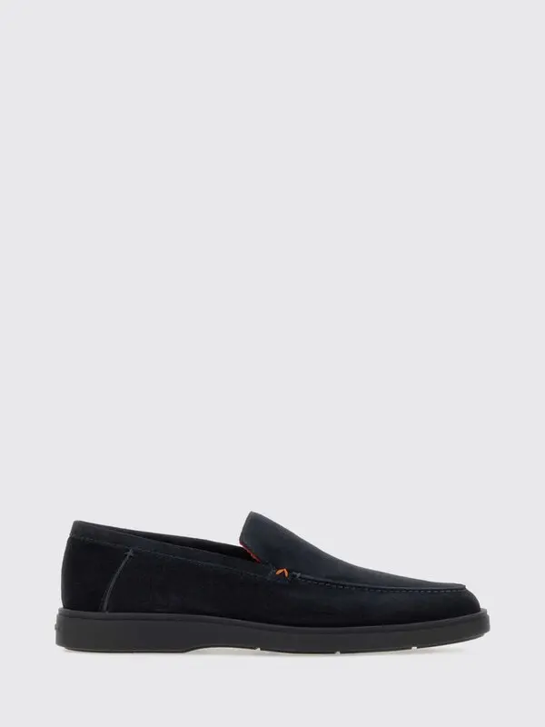 Santoni Suede Loafers With Raised Apron Stitching And Rubber Sole