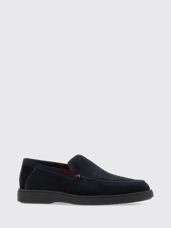 Santoni Suede Loafers With Raised Apron Stitching And Rubber Sole