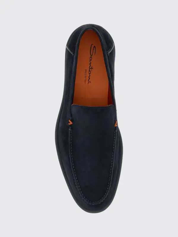 Santoni Suede Loafers With Raised Apron Stitching And Rubber Sole
