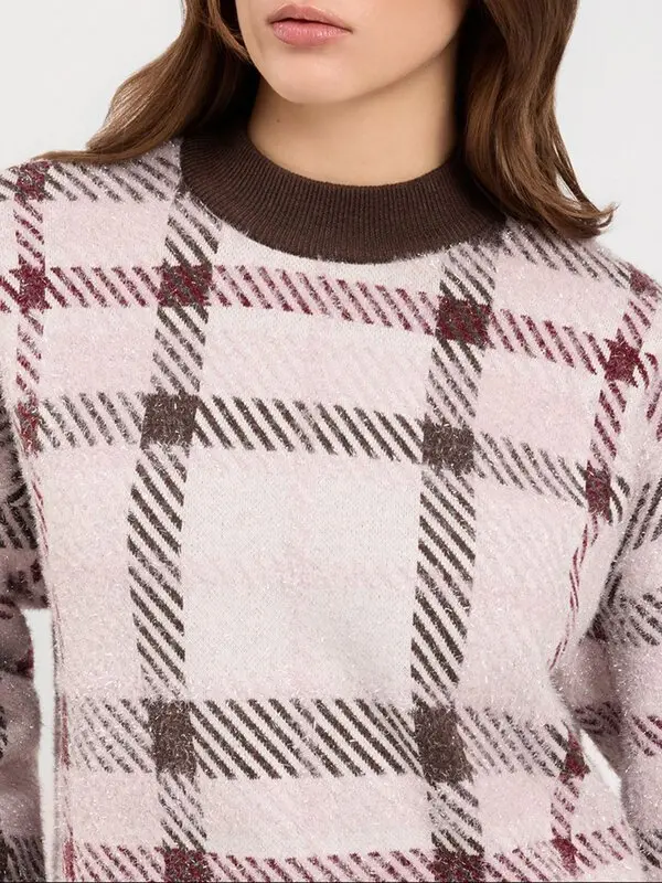 TWINSET Check Wool And Silk Blend Jumper With Dropped Shoulders