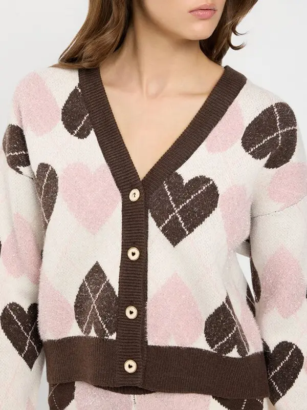 TWINSET Heart Print Wool And Silk Blend Cardigan