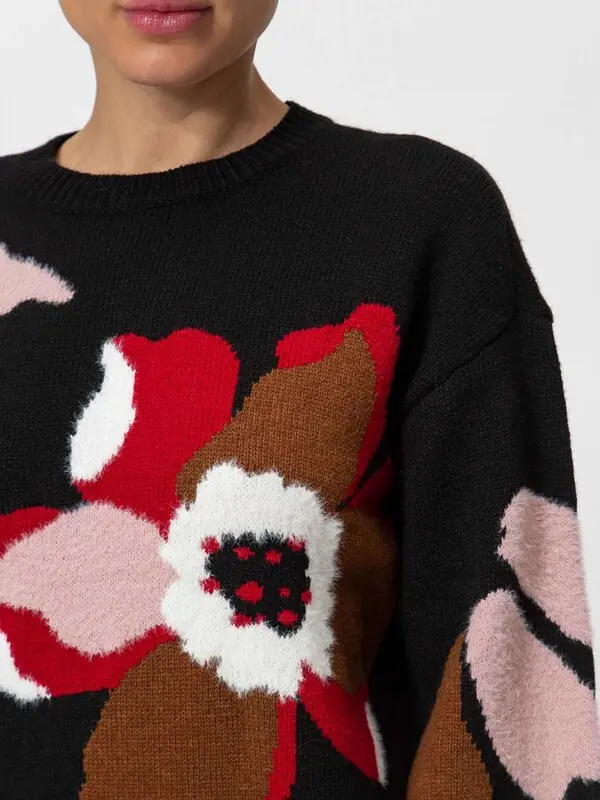 TWINSET Floral Print Wool Blend Crewneck Jumper With Dropped Shoulders