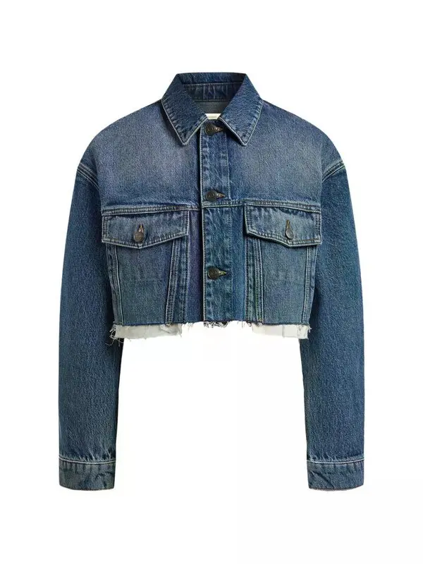 12 STOREEZ Cropped Raw-cut Denim Jacket