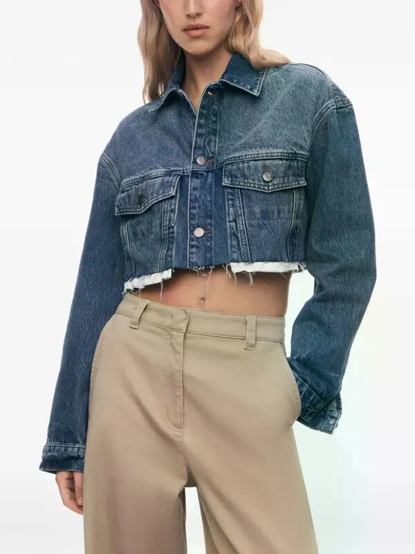 12 STOREEZ Cropped Raw-cut Denim Jacket