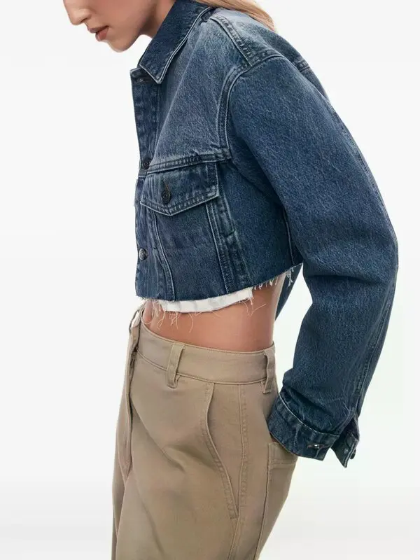 12 STOREEZ Cropped Raw-cut Denim Jacket