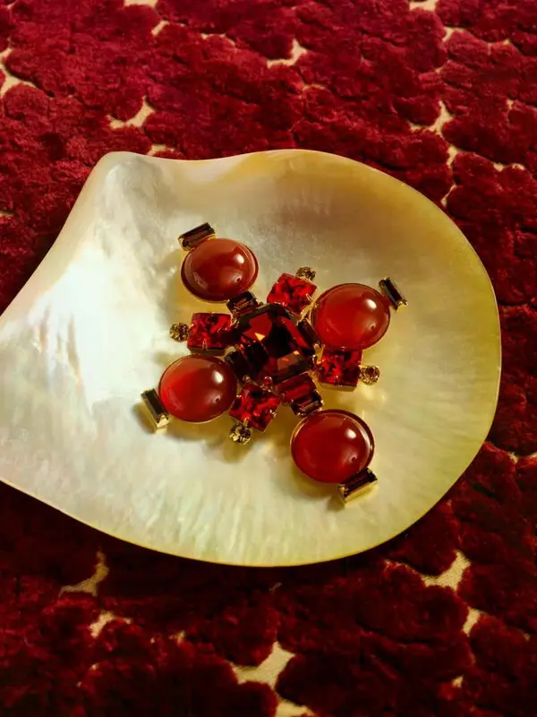 JENNIFER BEHR Rory Crystal-embellished Carnelian Brooch