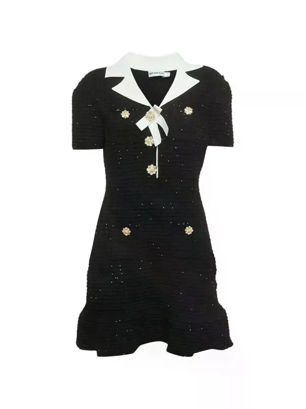 SELF-PORTRAIT Sequinned Bow Mini Dress - Black