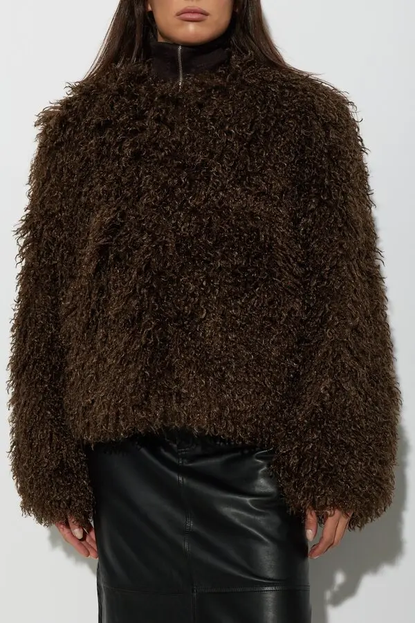 GESTUZ Faux Fur Jacket 'gzchoa' In Dark