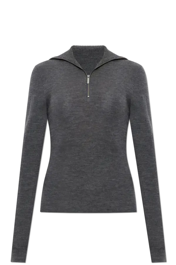 GESTUZ Gzrosalie Polo-collar Fitted Sweater – Gray