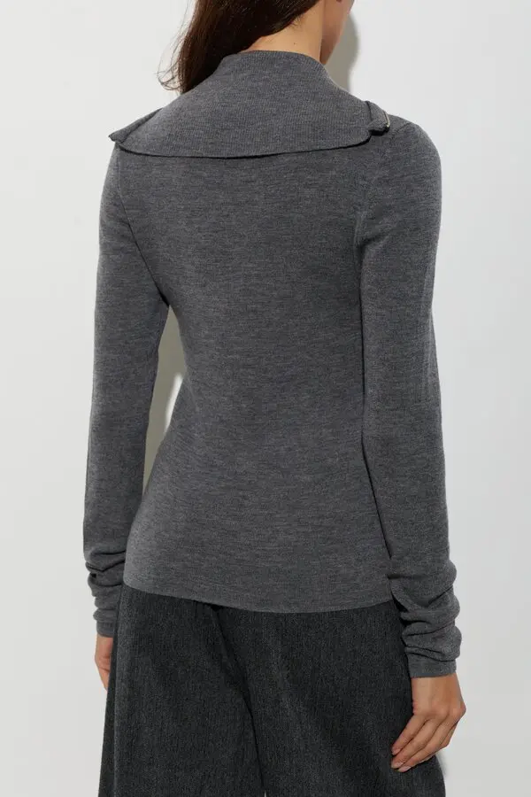 GESTUZ Gzrosalie Polo-collar Fitted Sweater – Gray