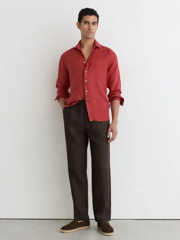 REISS Barges Linen Relaxed-fit Drawstring Trousers - Chocolate Brown