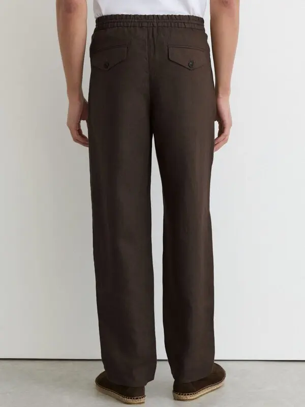 REISS Barges Linen Relaxed-fit Drawstring Trousers - Chocolate Brown