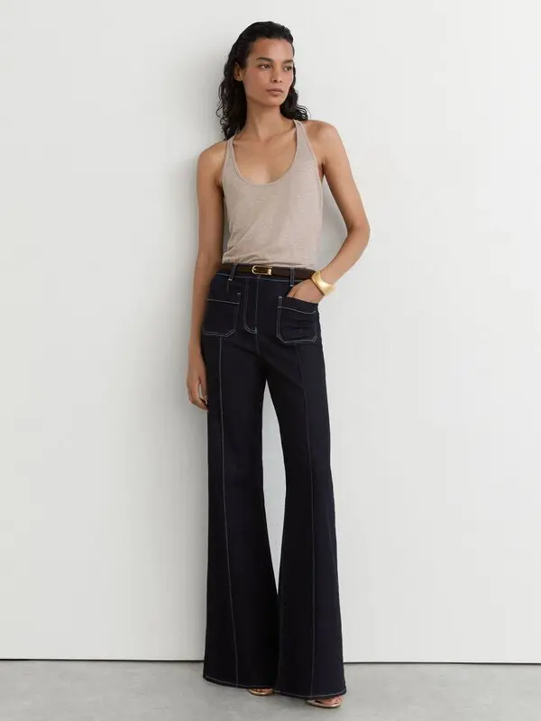 REISS Lidie Linen Racer-back Vest - Stone